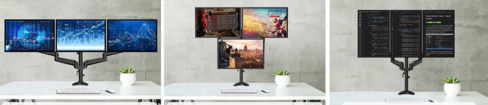 Triple Computer Monitor Stand for 17"-27" Screens | PrimeCables