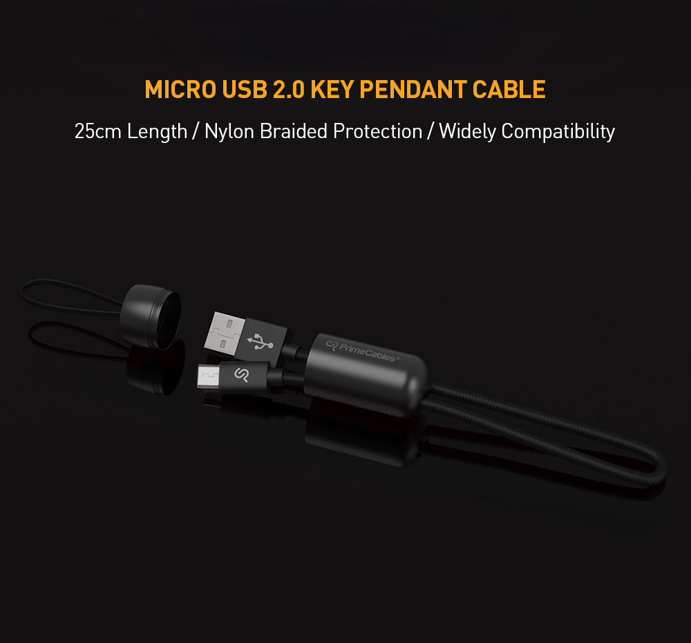 Nylon Braided USB-A to Micro-USB Charge & Sync Key Pendant Cable, Black ...
