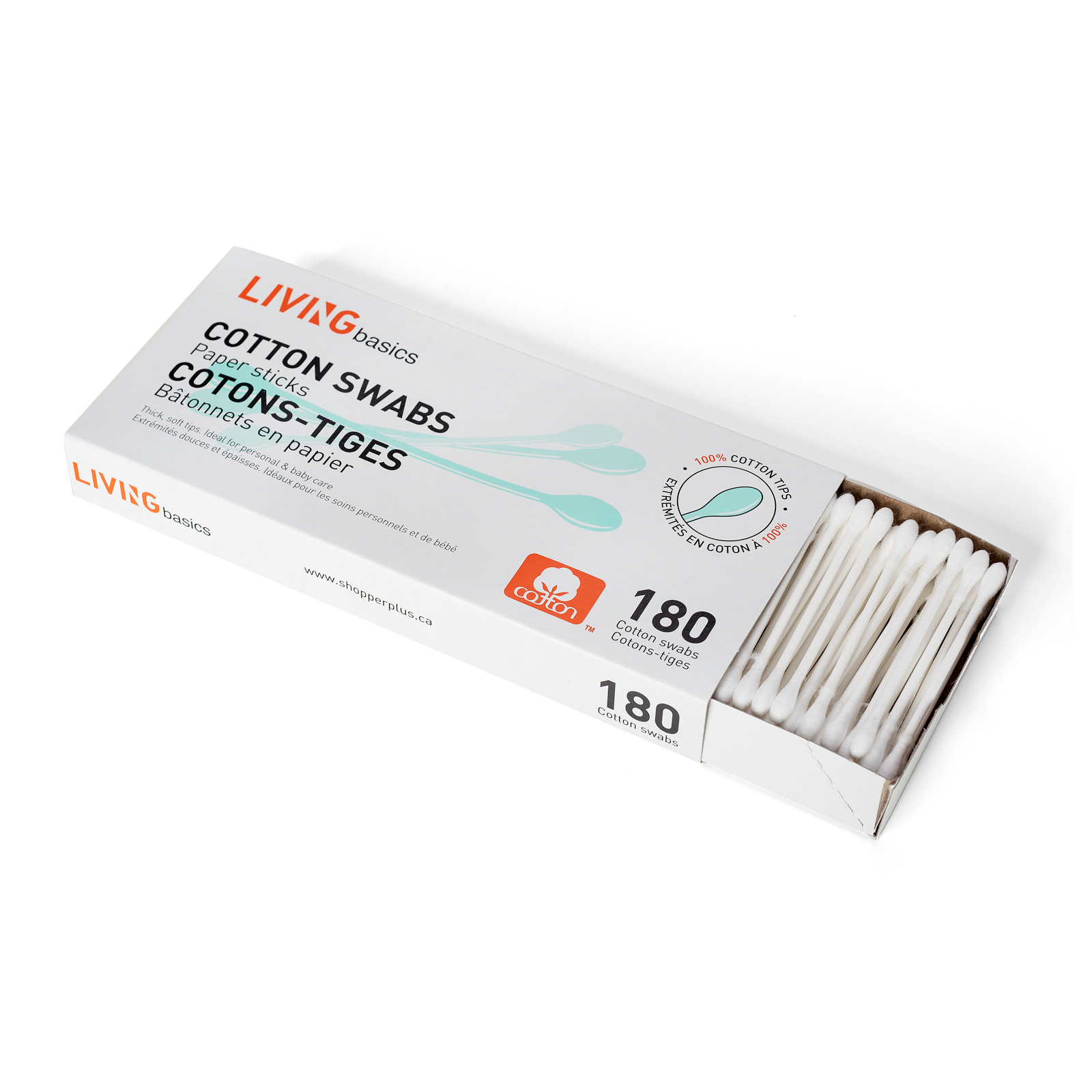 Double Ended Cotton Swabs - 180pcs / 4 pack - LIVINGbasics