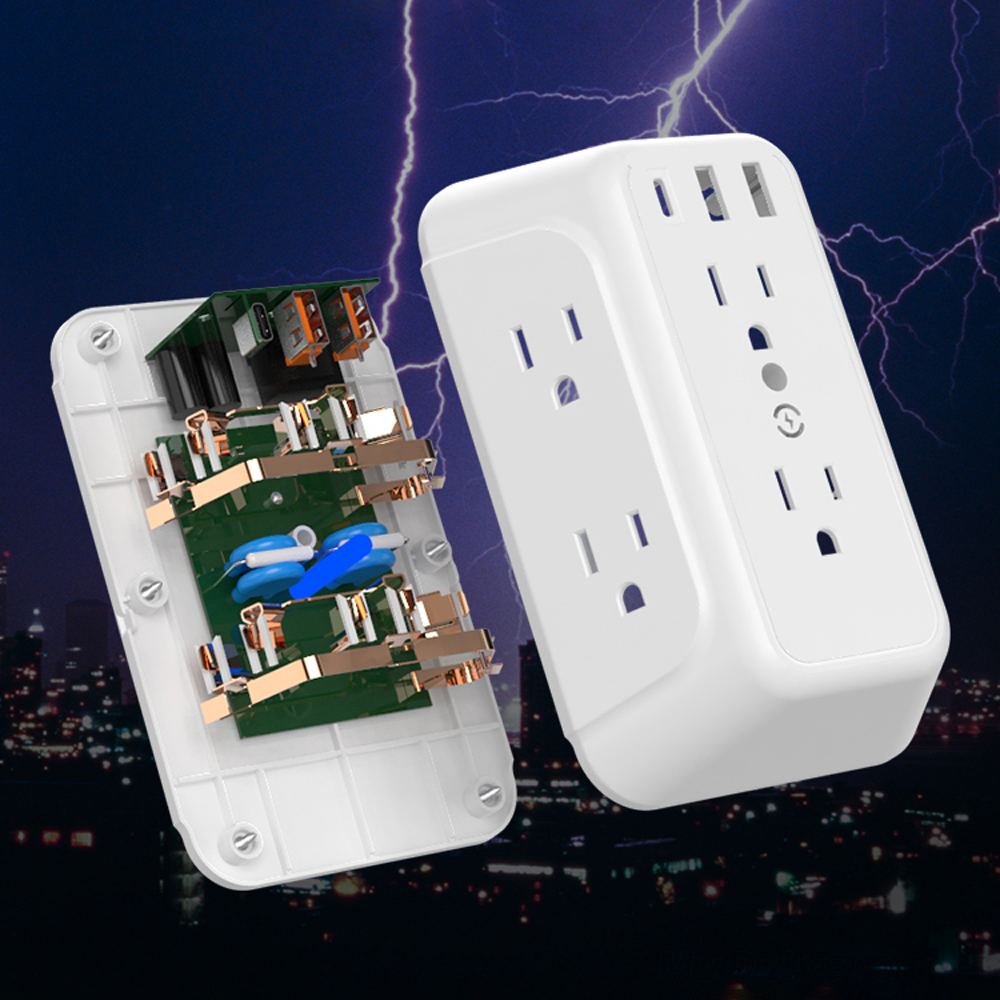 Wall 6-Outlet Extender Surge Protector with 3 Fast Charger Ports, ETL ...