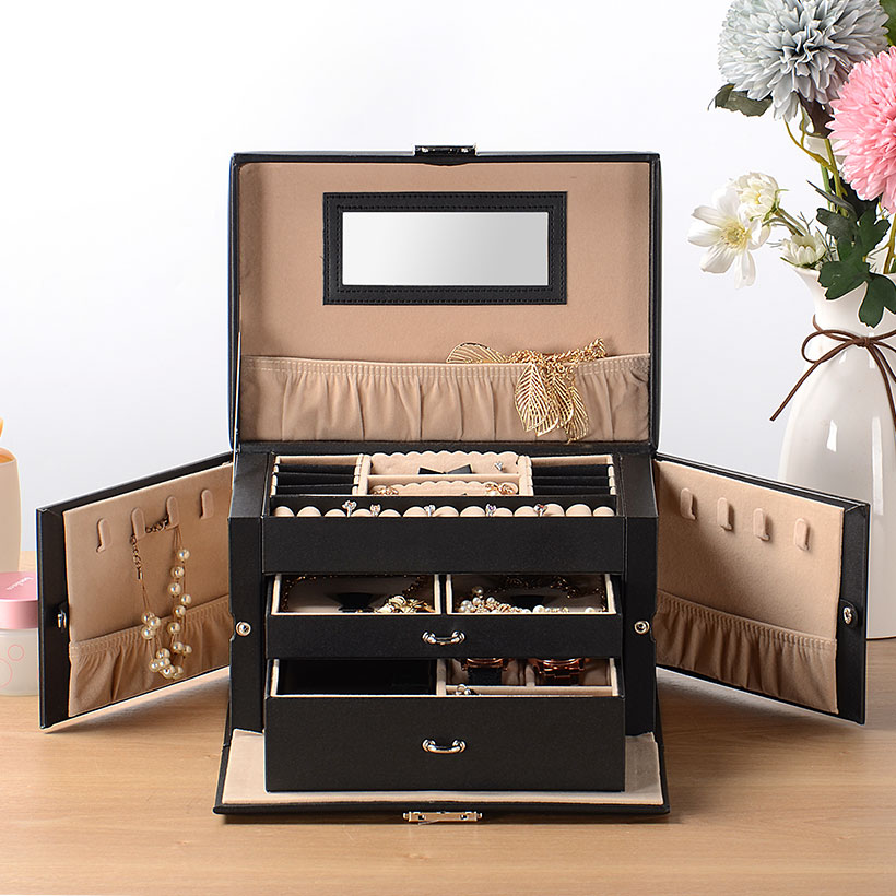 Lockable Jewelry Box Storage 20 Compartments Multi-Layer Leather ...