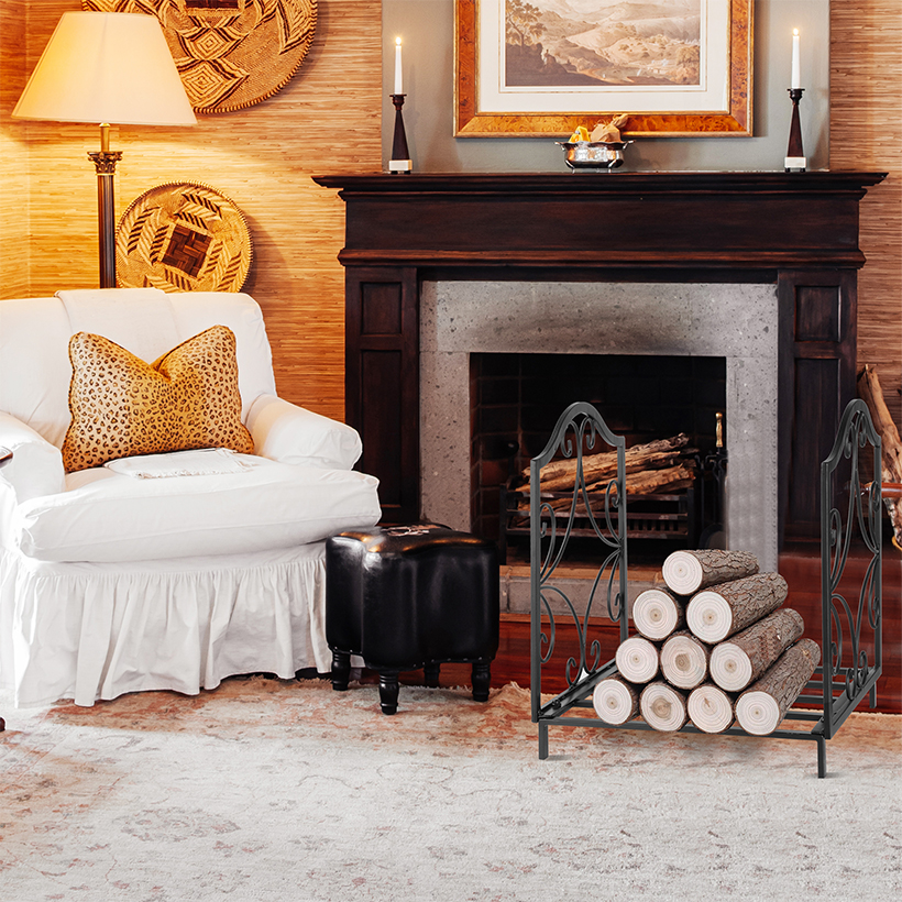 Fireplace Log Holder Wrought Iron Indoor Fire Wood Stove Stacking Rack ...