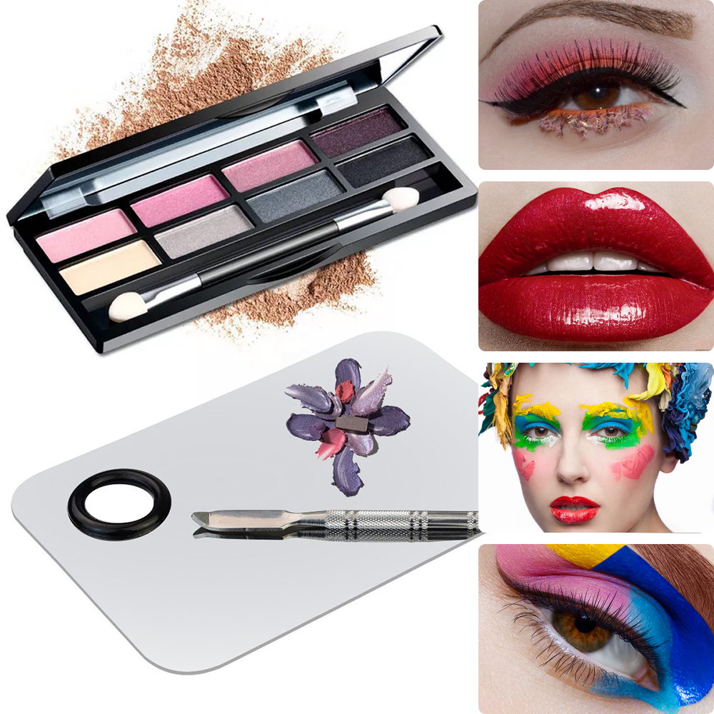 Stainless Steel Color Palette, Square Makeup Mixing Palette with Spatula