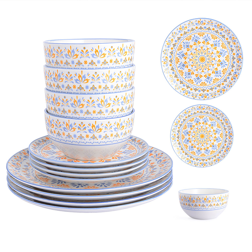 12-Piece Vintage Floral Porcelain Dinnerware Set, Service for 4, Round