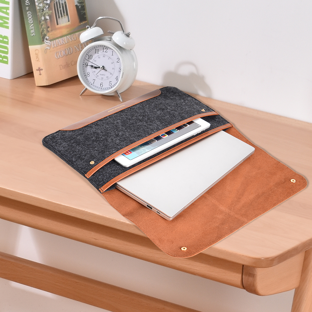 Genuine Leather and Fleece Laptop Bag Sleeve Slim and Easy to Take ...