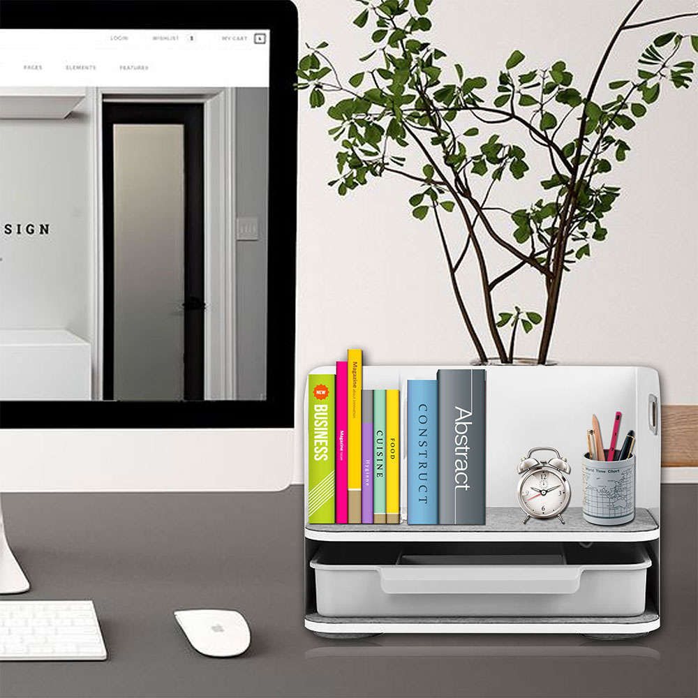 Multi-Function Desktop Organizer with Drawer & Bookend, Built-in Handle ...