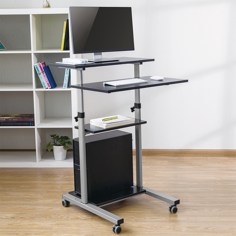 Height Adjustable Multi-Purpose Mobile Standing Desk, Black - PrimeCables®