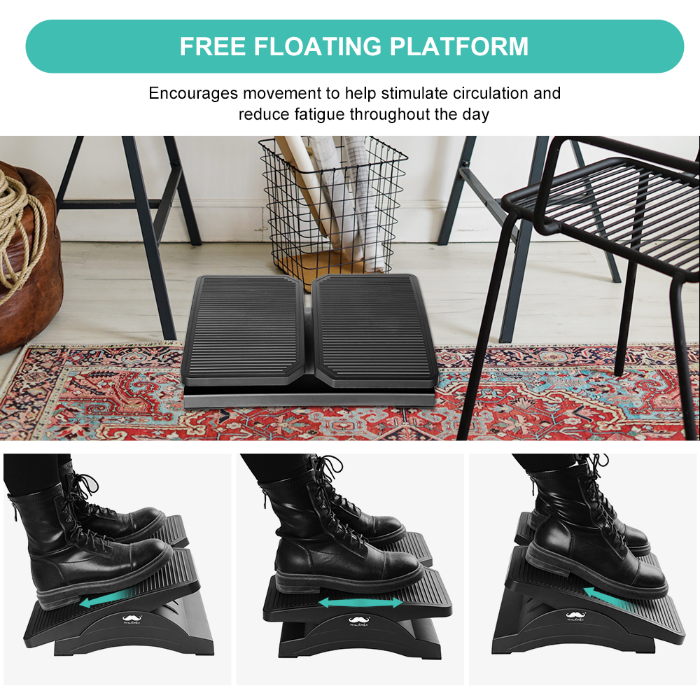 Ergonomic Adjustable Office Footrest with 2 Separate Foot Panels, Black ...