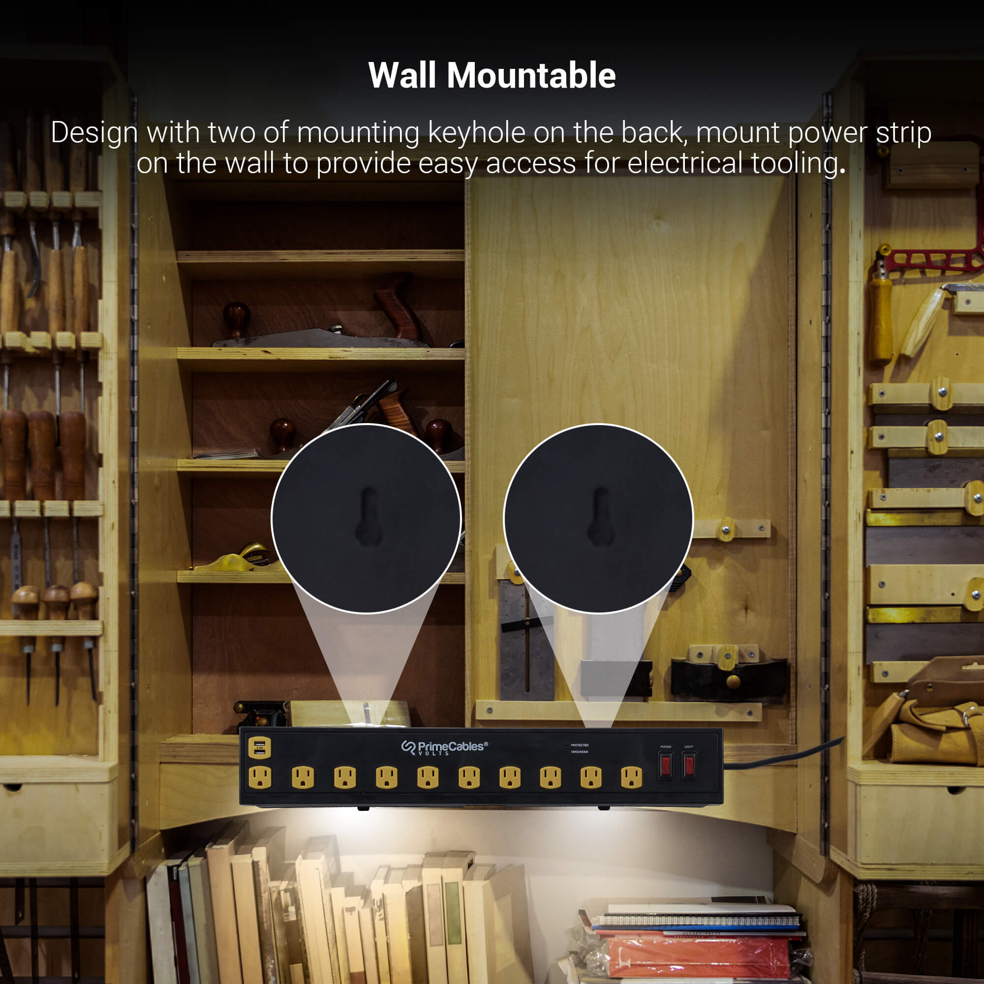 3-in-1 Heavy Duty Workshop 10 Outlets Power Strip with 2 LED Lights and ...