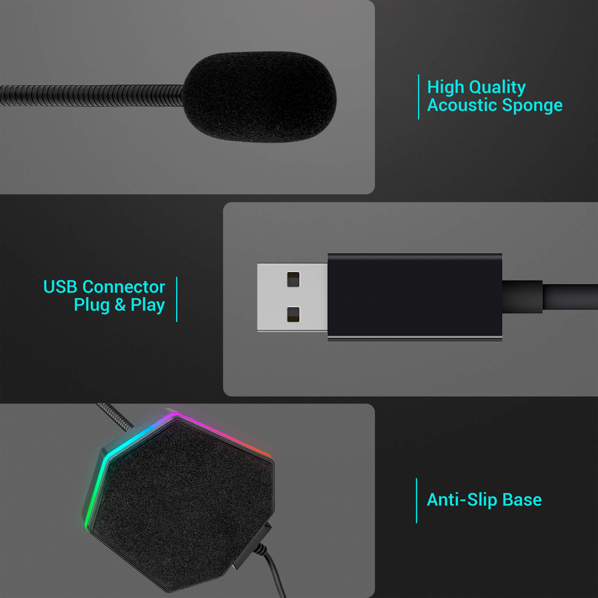 USB Computer RGB Gaming Microphone with Mute Button - PrimeCables®