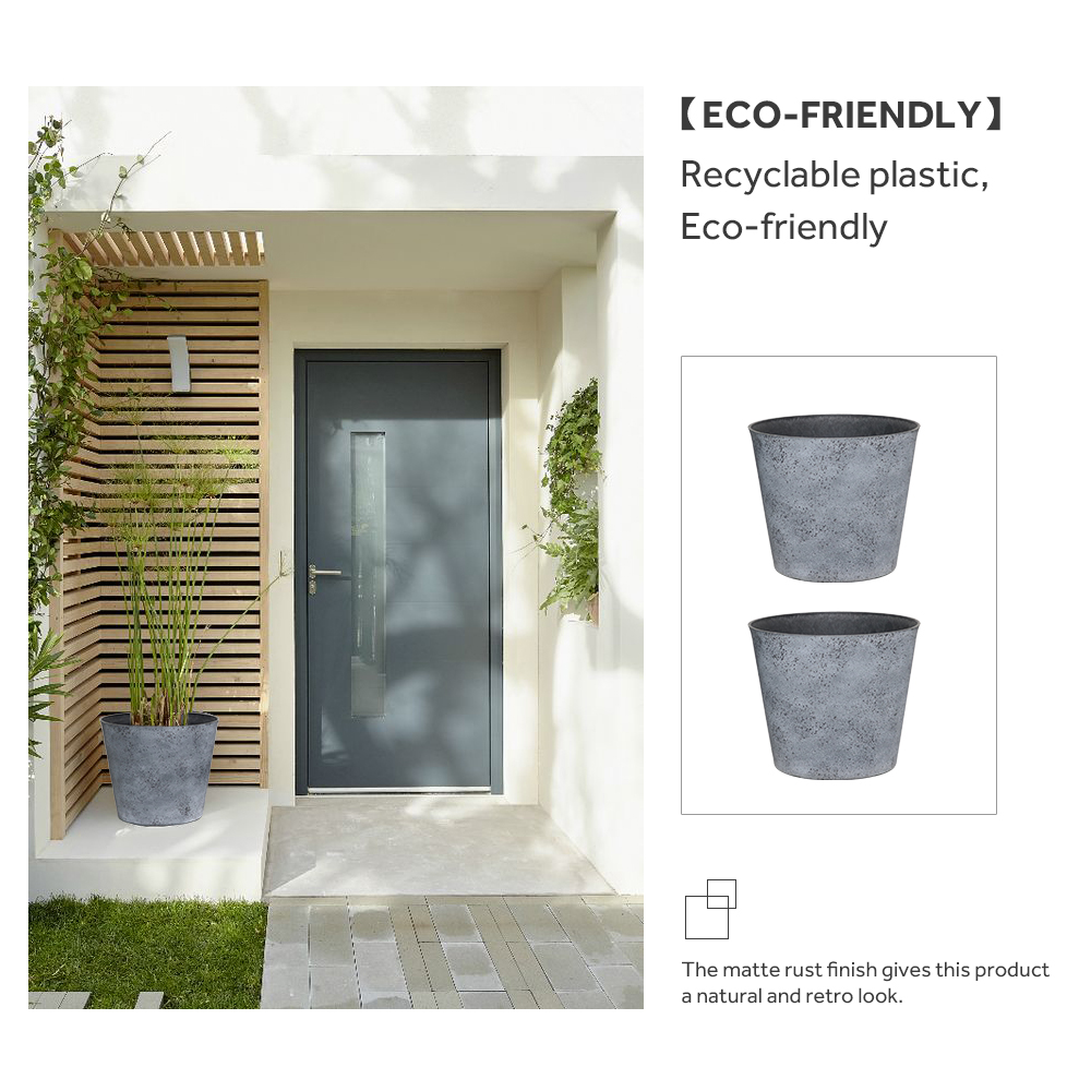 12" Round Planter Pot, Plastic Sleek Bulb Pan with Drainage Hole, Set ...