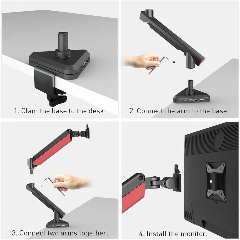 Gas Spring Monitor Arm with multifunction dock Type-C PD USB HDMI VGA ...
