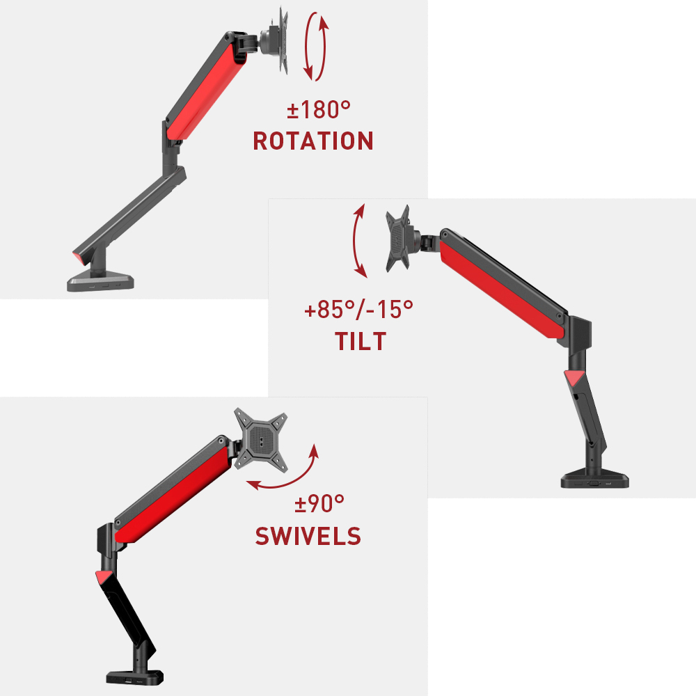 Gas Spring Monitor Arm with multifunction dock Type-C PD USB HDMI VGA ...