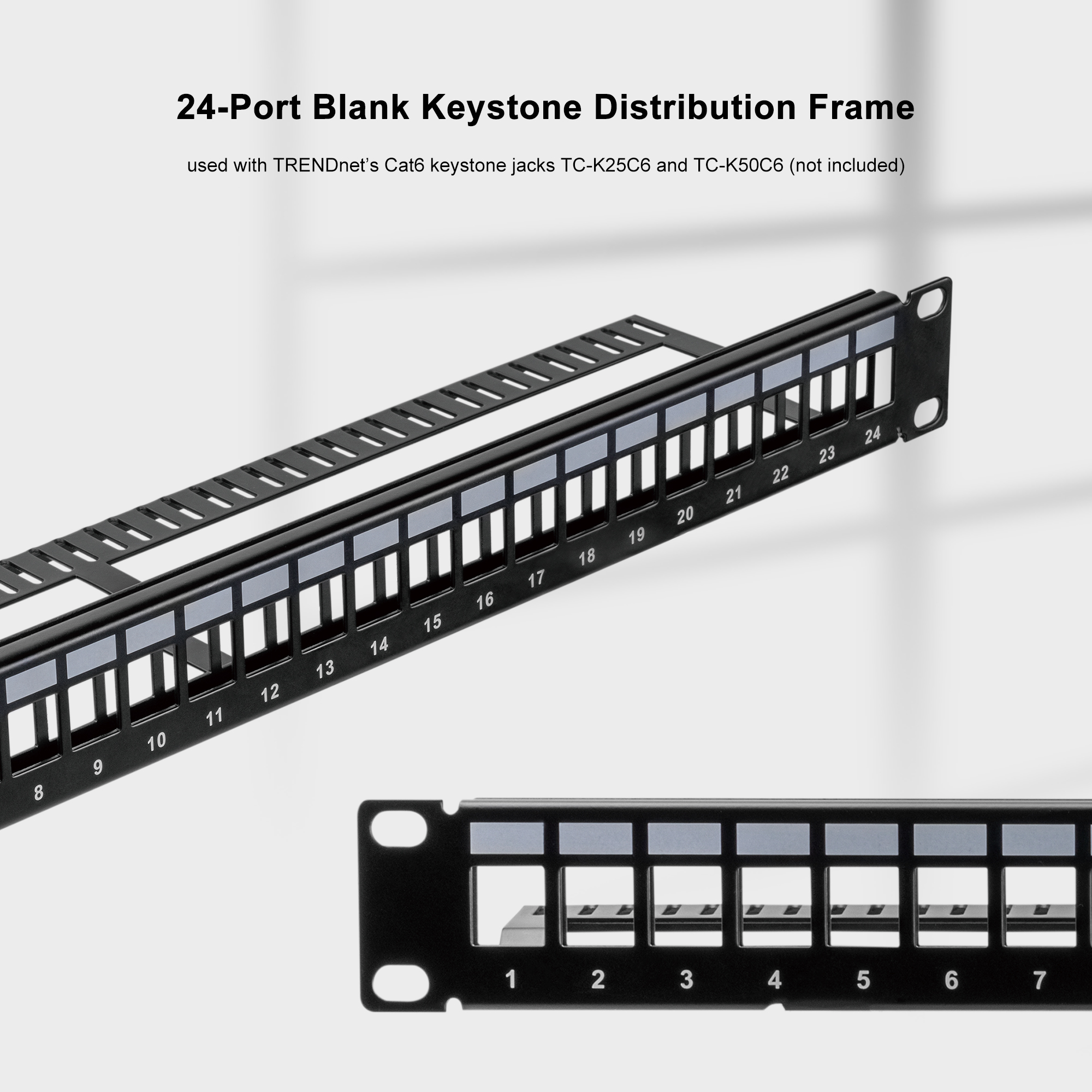 24-Port Blank Keystone Distribution Frame, 1U 19" Metal Rack Mount ...