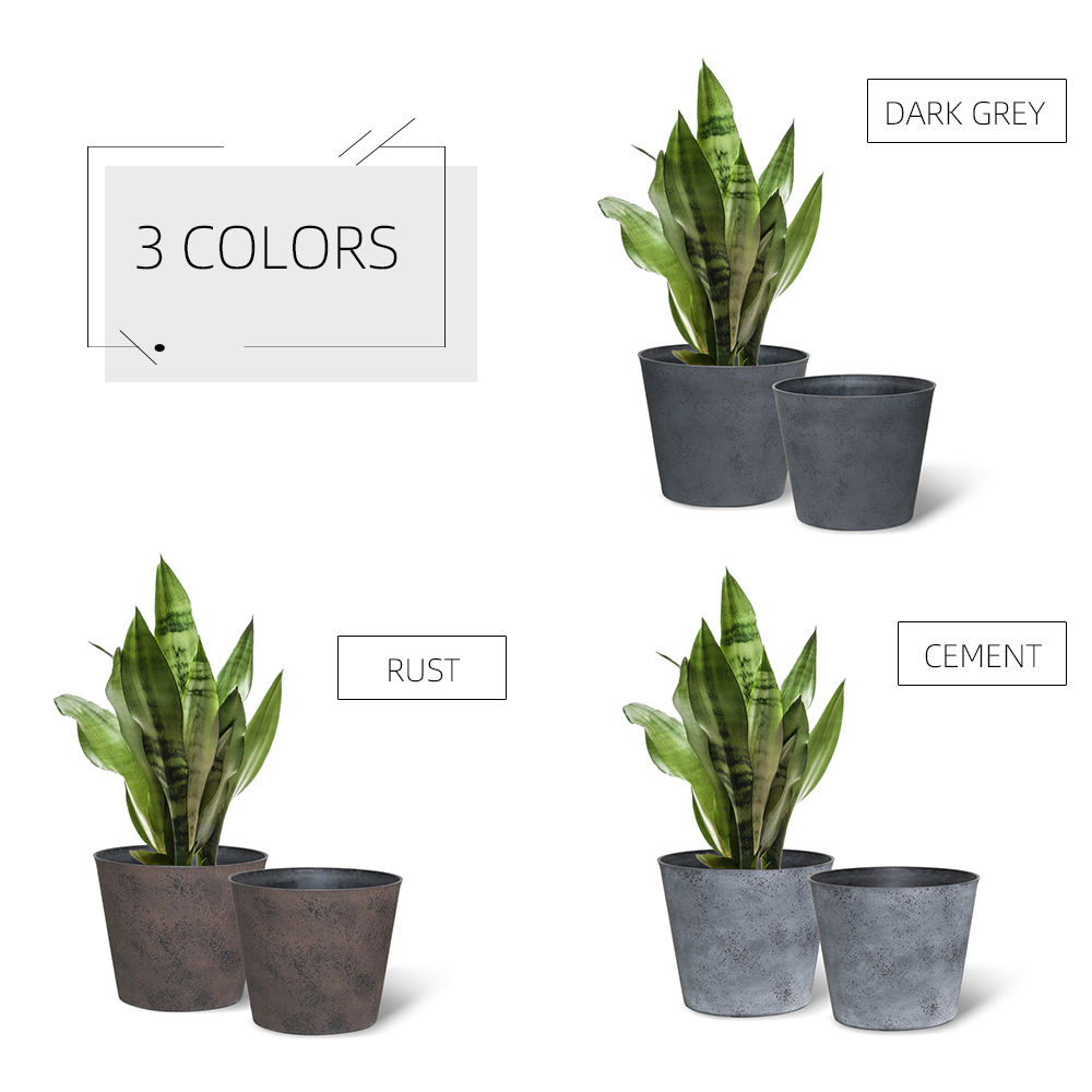 10" Round Planter Pot, Plastic Sleek Bulb Pan with Drainage Hole, Set ...