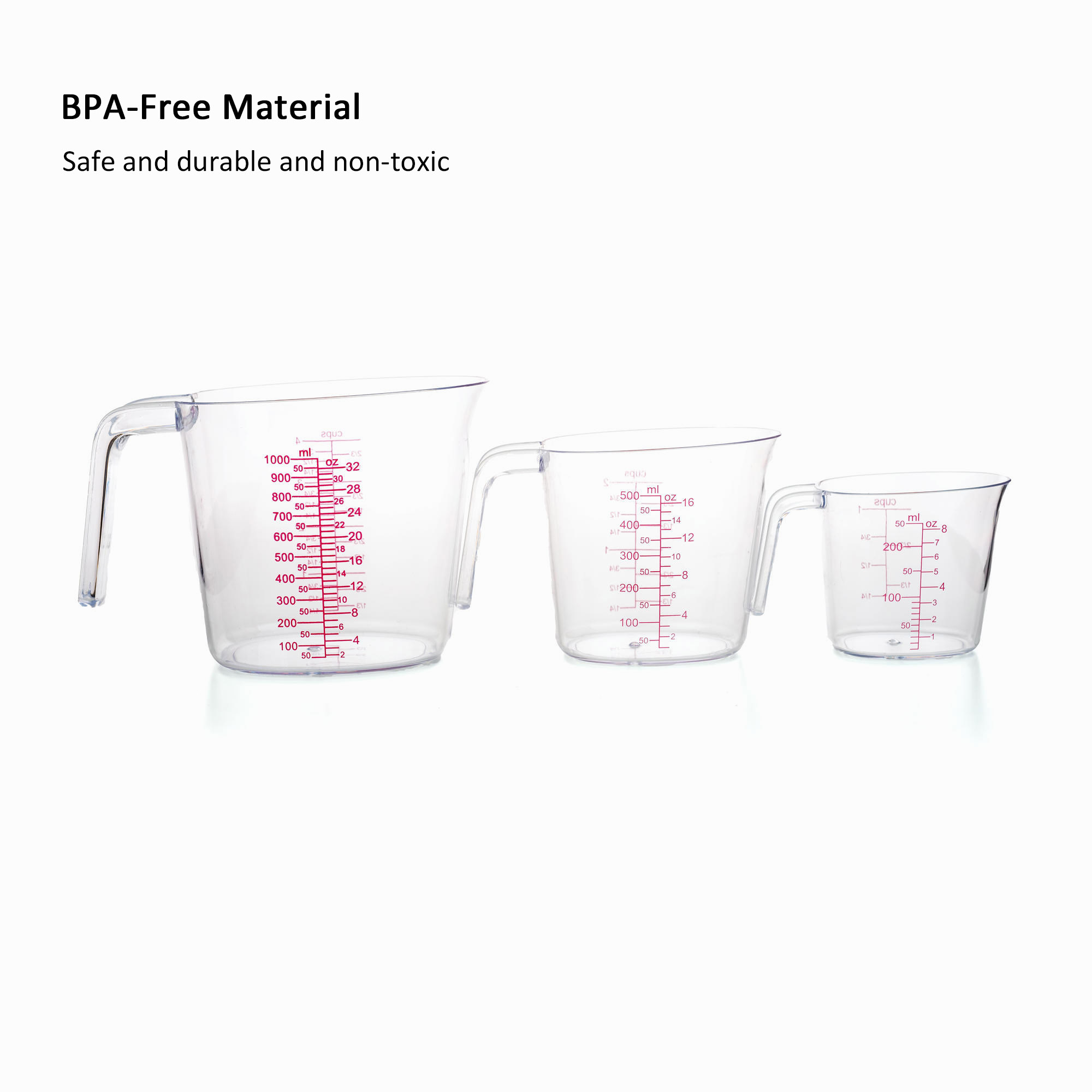 BPA-Free Plastic Stackable Measuring Cup Set With Handle Grip, 3 Pieces