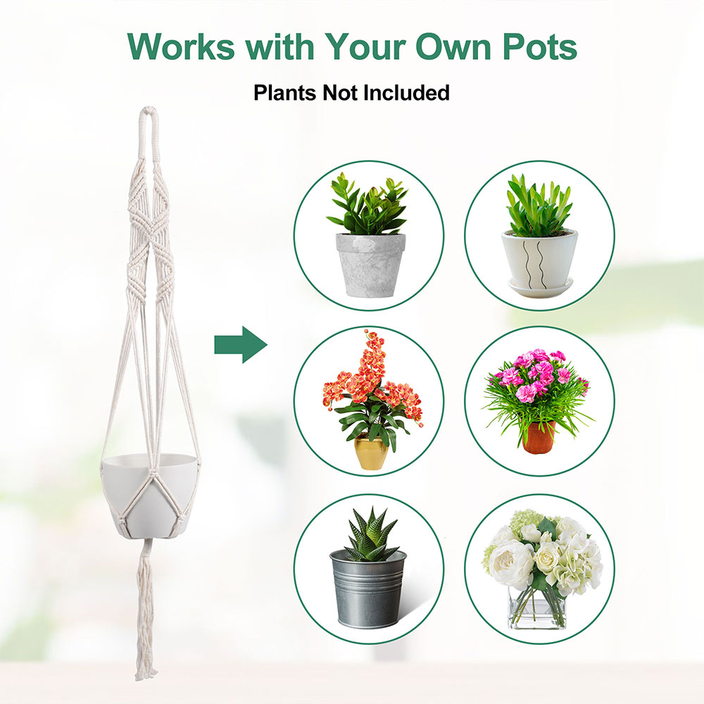 Indoor Hanging Planter Flower Pot with Macrame Plant Hangers, Set of 5 ...