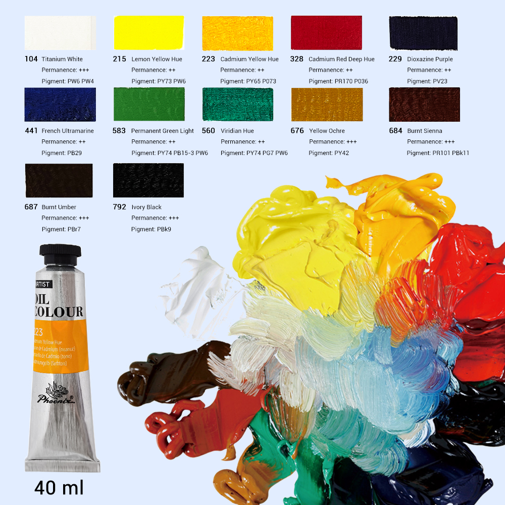 Vibrancy Oil Painting Colors for Professionals Artists, 40ml Tube, 12 ...