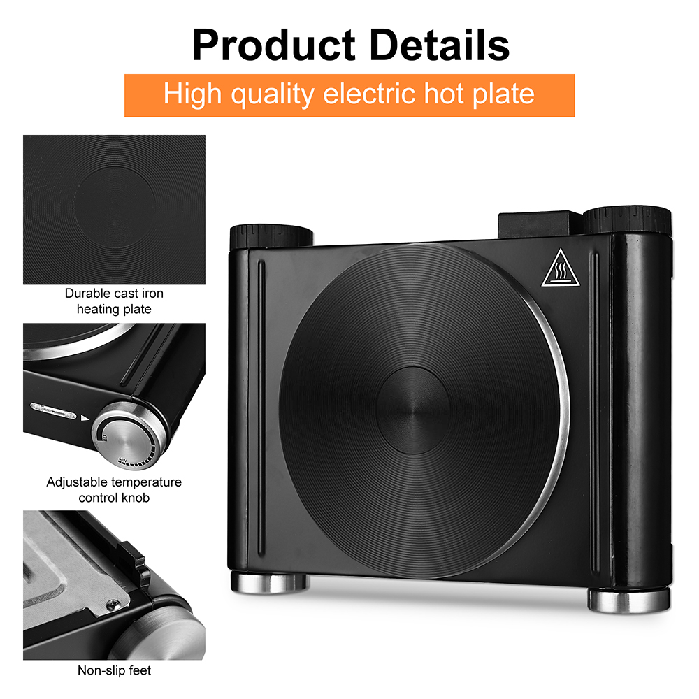 Countertop Electric Hot Plate, 1500W Portable Cast-Iron Single Burner ...