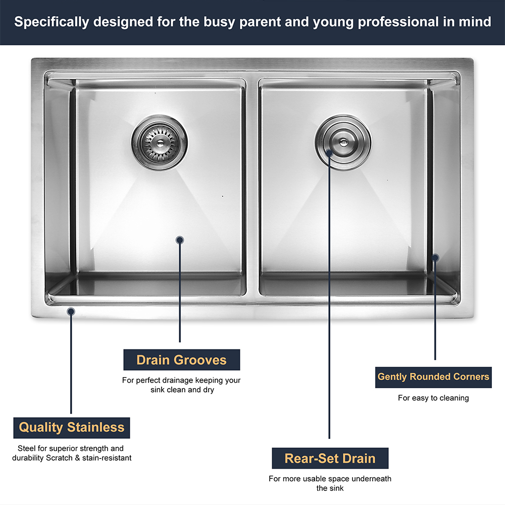 32-Inch Drop-In Kitchen Sink, Double Bowl, Stainless Steel - LIVINGbasics®