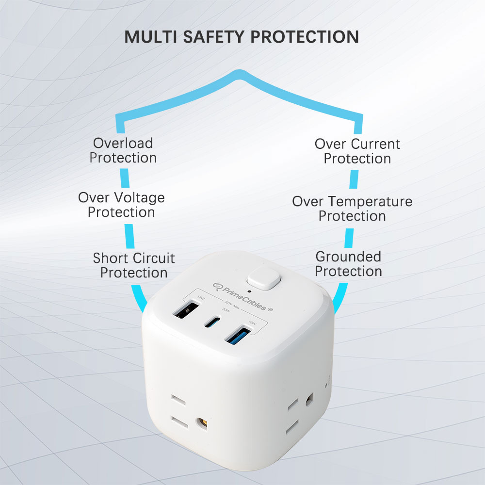 32W Power Cube with 3 AC Sockets + 2 USB + 1 Type C and 1.5m Cord ...