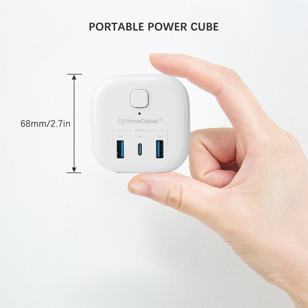 32W Power Cube with 3 AC Sockets + 2 USB + 1 Type C and 1.5m Cord ...