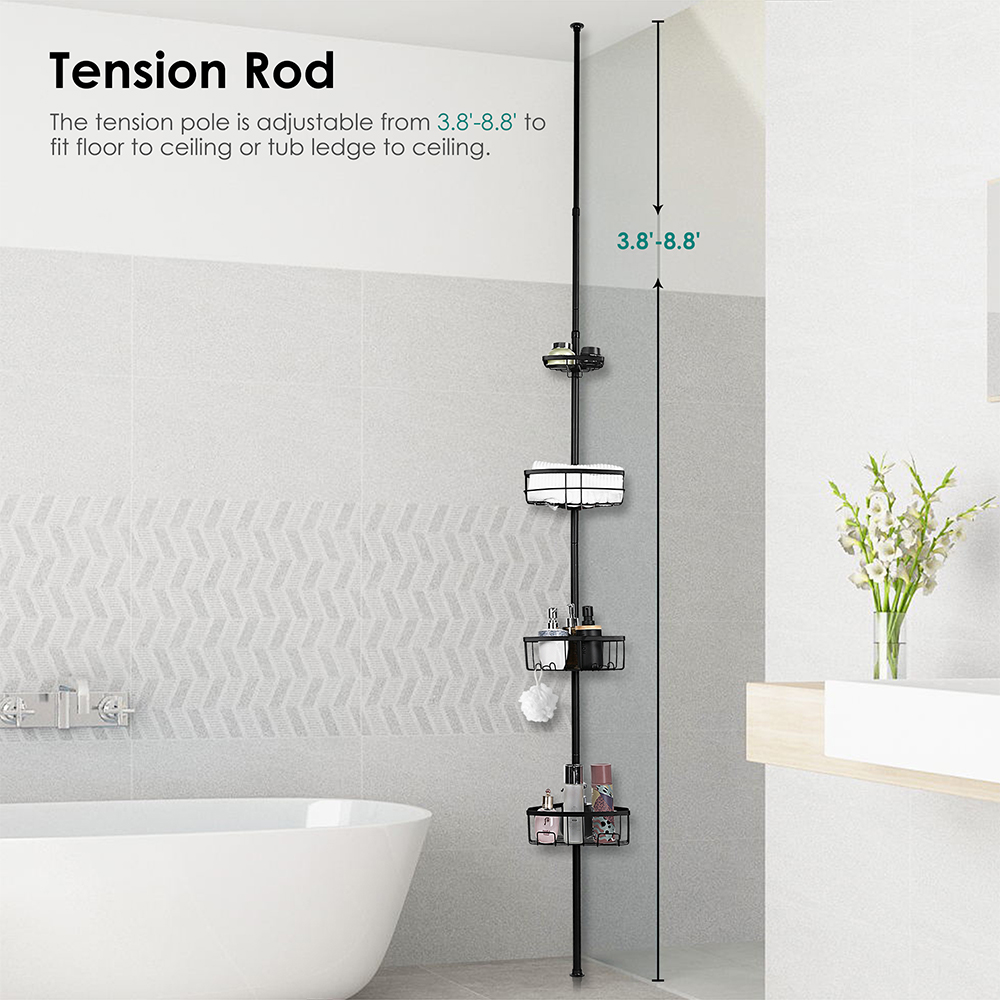 Adjustable Bathroom Shower Storage Constant Tension Corner Pole Caddy ...