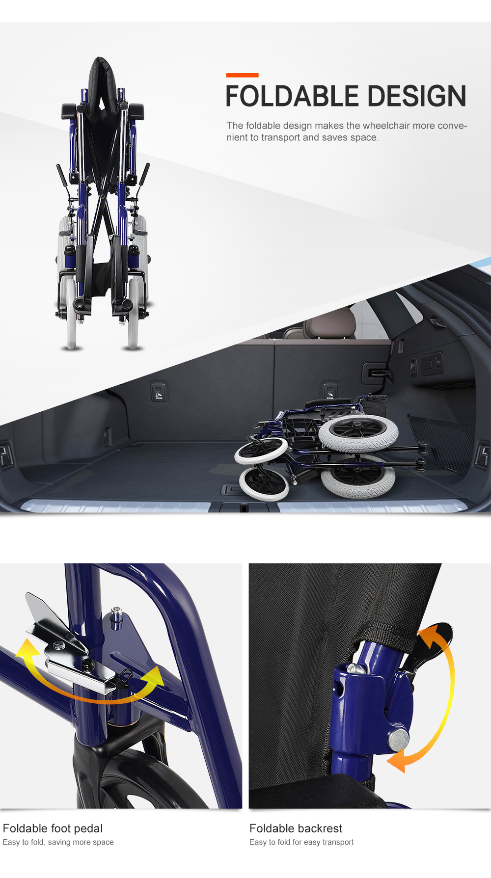 Foldable Lightweight Wheelchair With Swing Away Footrests, 24 3/8" Rear ...