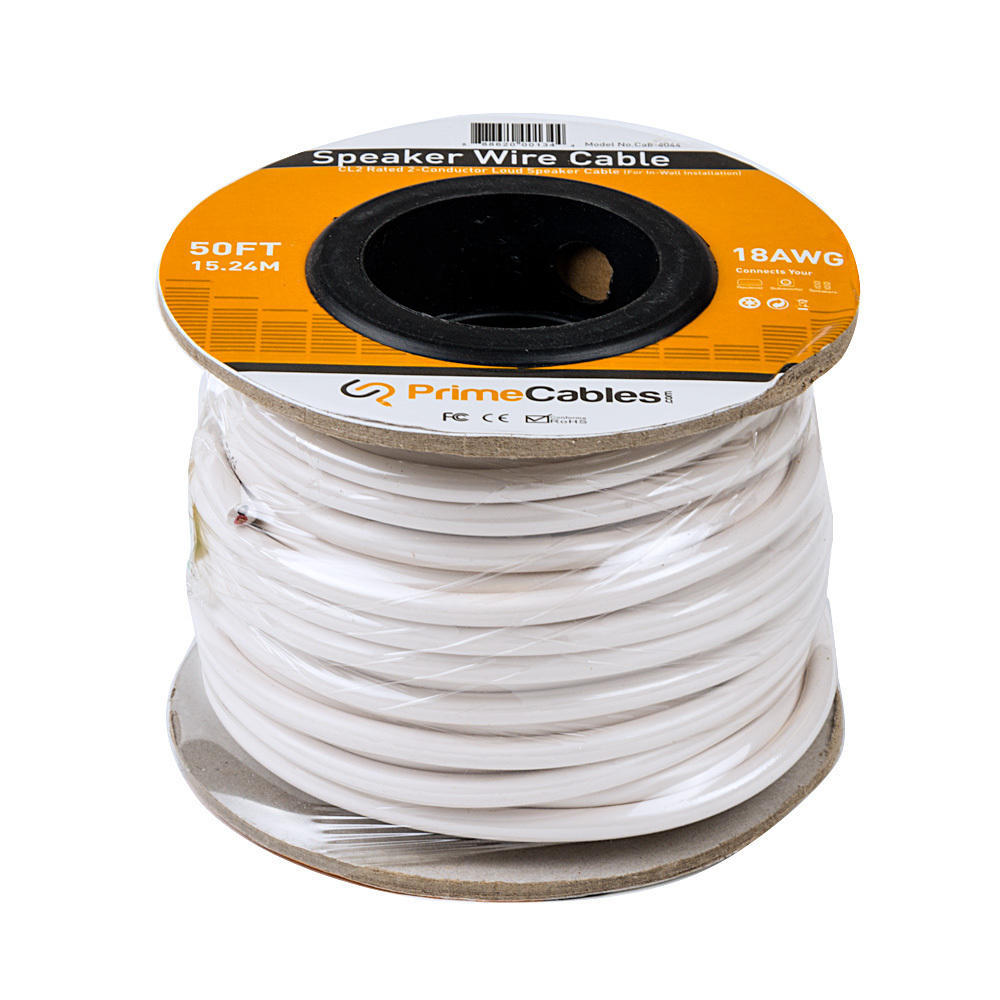 50ft Speaker Wire 18AWG CL2 Rated 2-Conductor Loud Cable (For In-Wall ...