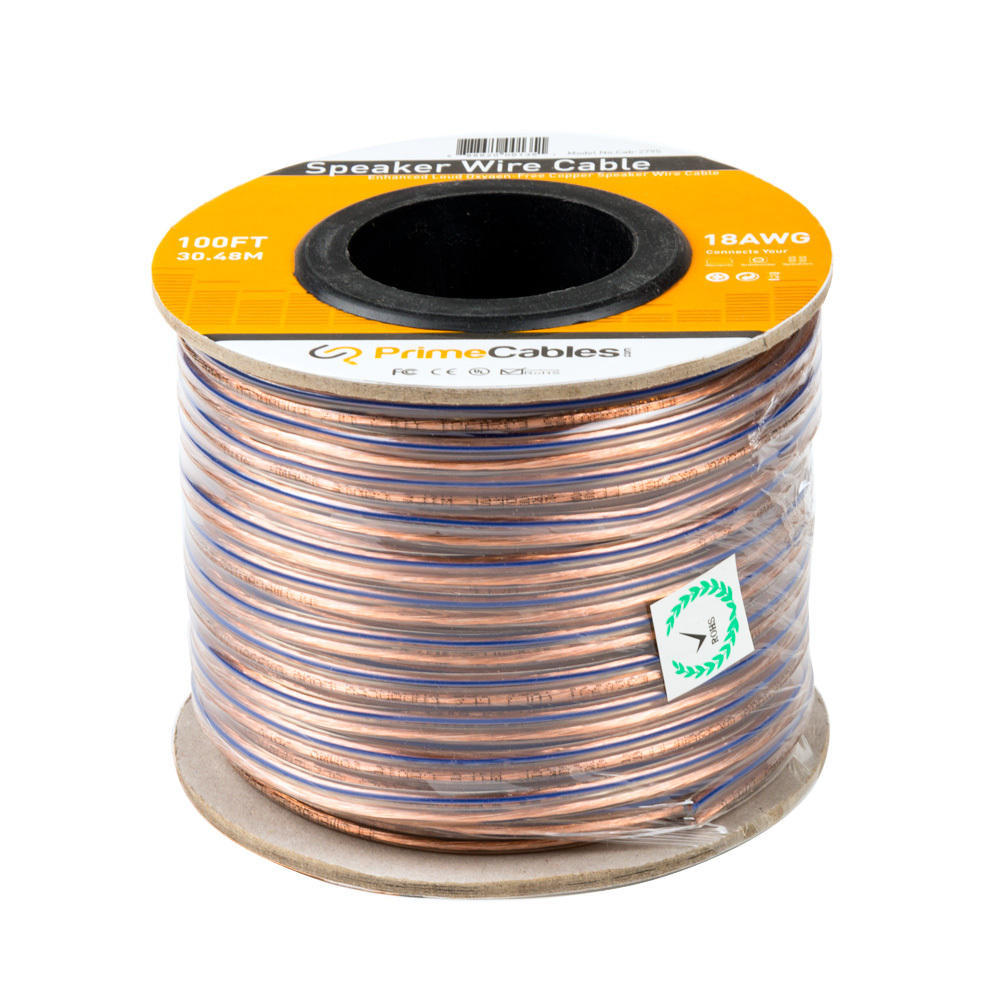 100ft Speaker Wire 18AWG Enhanced Loud Oxygen-Free Copper Cable ...