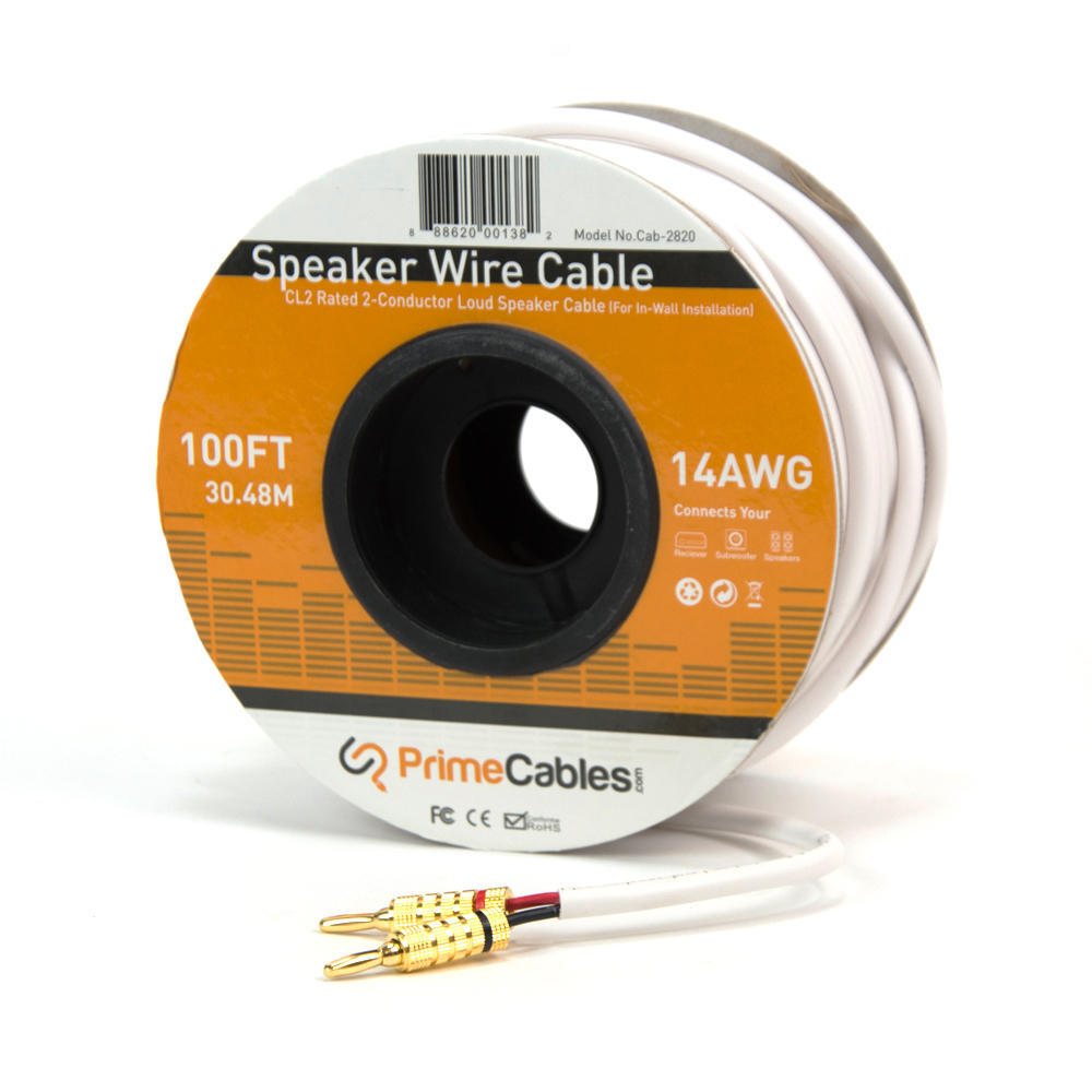 100ft Speaker Wire 14AWG CL2 Rated 2-Conductor Cable (For In-Wall ...