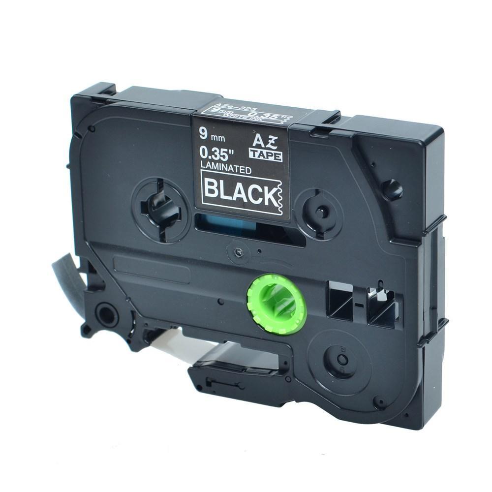 Brother TZe-325 Label Tape, 9mm (0.35"), White on Black, Compatible