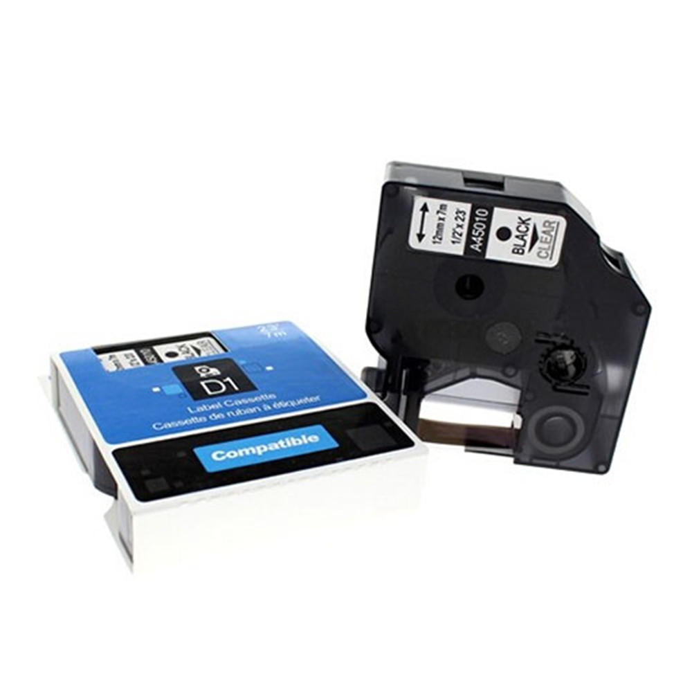 DYMO 45010 D1 Tape, Black on Clear, 1/2'' x 23' (12mm x 7m), Compatible