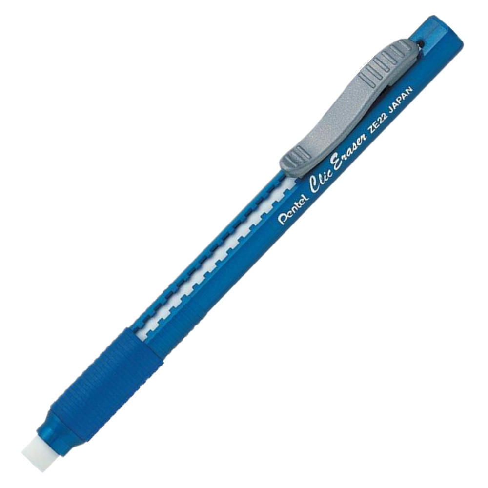 Pentel Clic Pencil-Style Grip Eraser - Blue Barrel (ZE22) 706929
