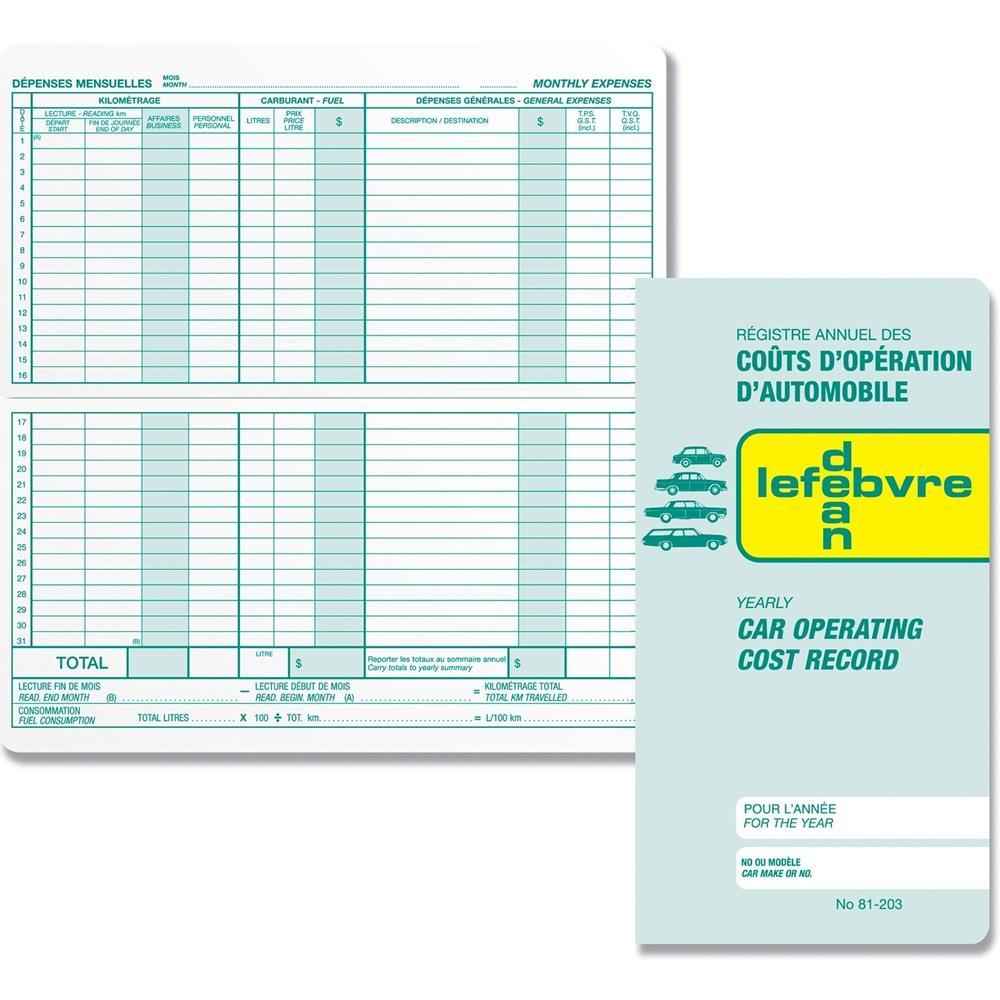 Dean & Fils Dean and Lefebvre Car Operating Cost Record 214379