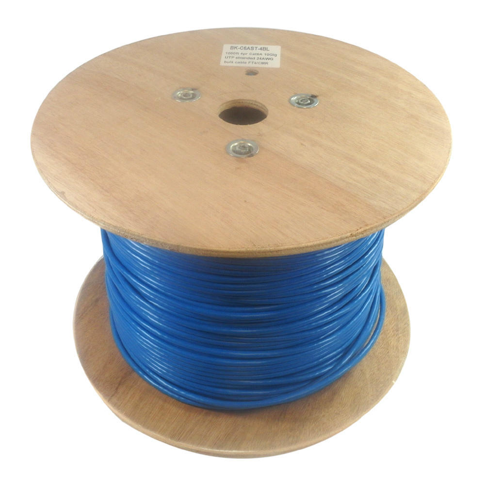 Cat6A 24AWG UTP Bulk Cable, Stranded, CMR/FT4, 1000ft - Blue
