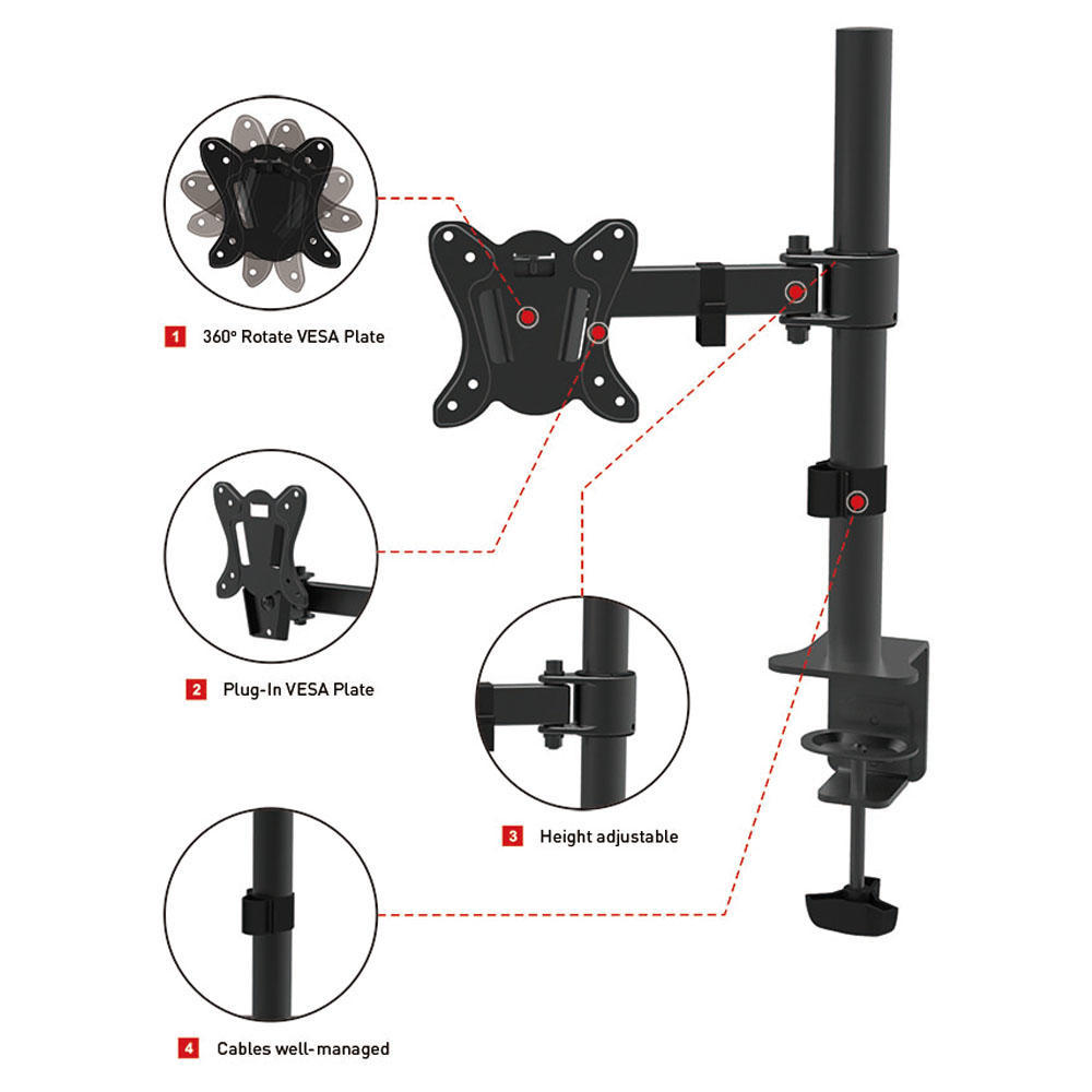 PrimeCables® Single Monitor Desk Mount & Adapter VESA Mount Kit Combo