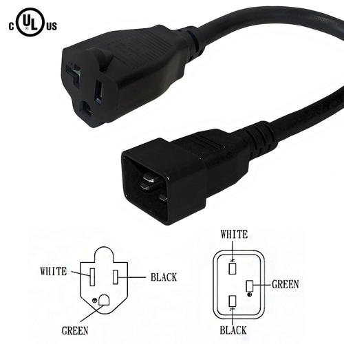 1ft NEMA 5-15/20R to IEC C20 Power Cable - 14AWG SJT