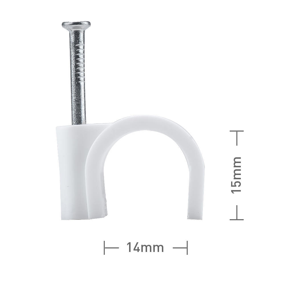 PrimeCables® Circle Clips with Steel Nail, 15mm, 100pcs/Pack - White