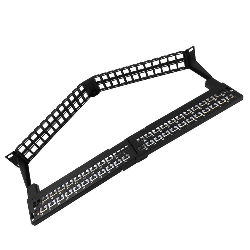48-Port Angled Keystone Patch Panel – 19” Rackmount 1U with Cable ...
