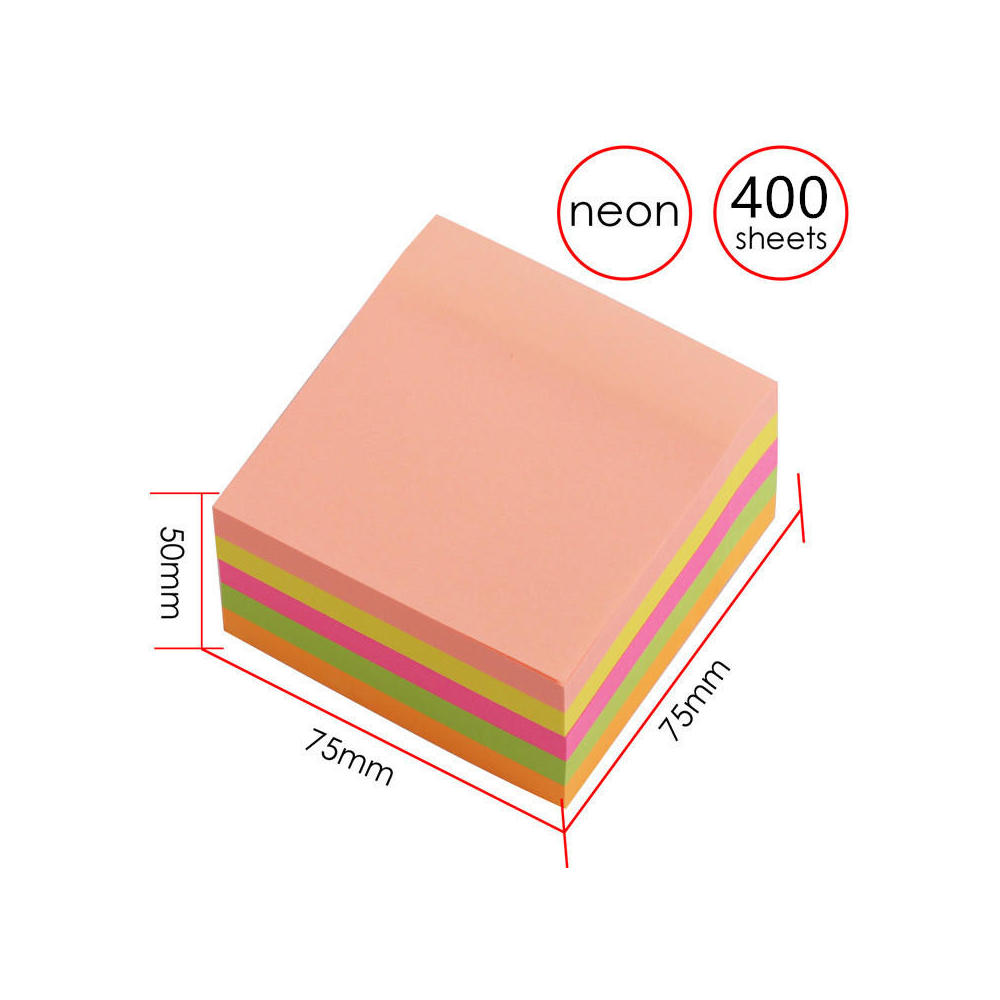 Self-Stick Notes, 3" x 3" (75 x 75mm), 400 Sheets, 5 Assorted Neon ...