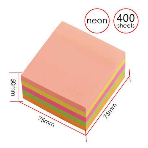Self-Stick Notes, 3" x 3" (75 x 75mm), 400 Sheets, 5 Assorted Neon ...