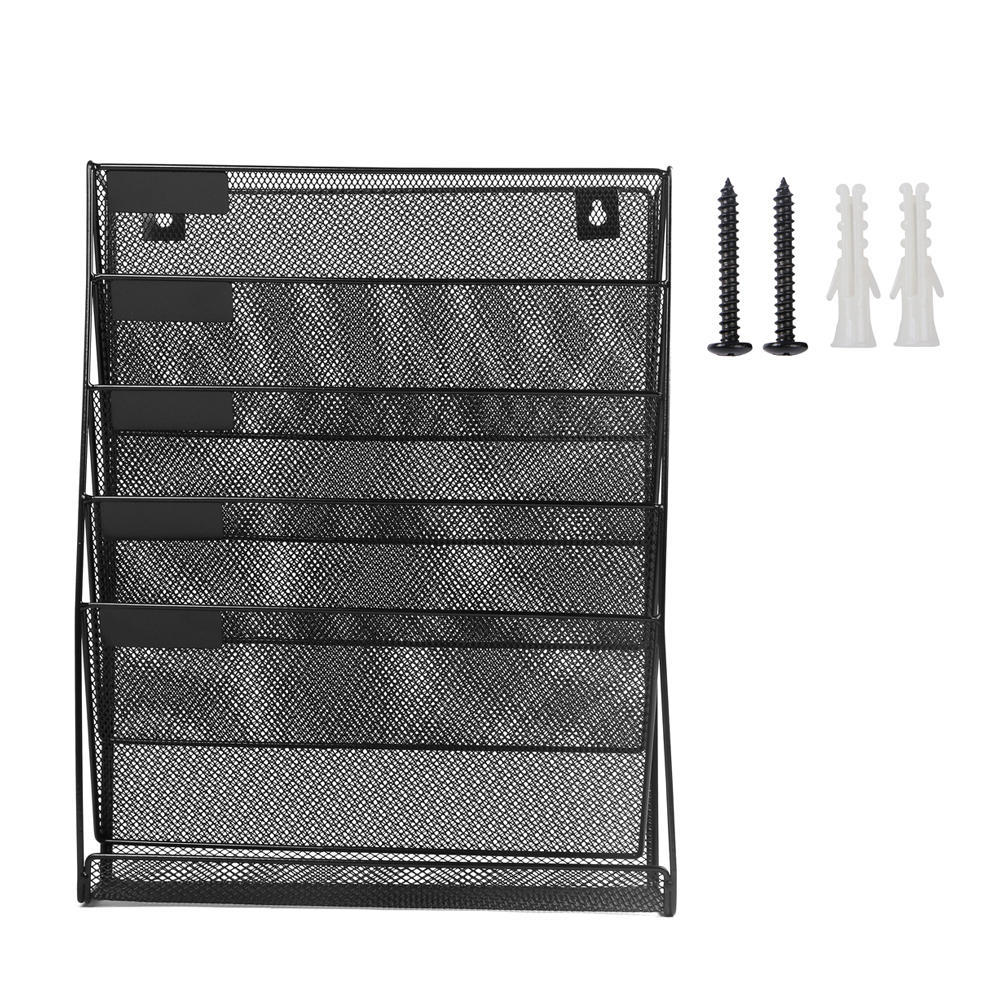 5 Tray Compartments Mesh Wall Mounted File Holder, Black - Moustache®