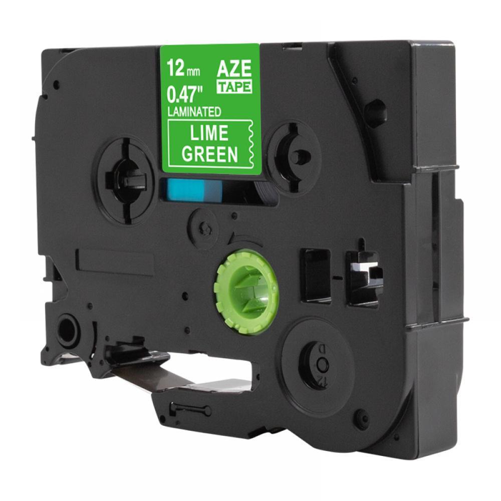 Brother TZe-MQG35 Label Tape, 12mm (0.47"), White on Lime Green, Compatible