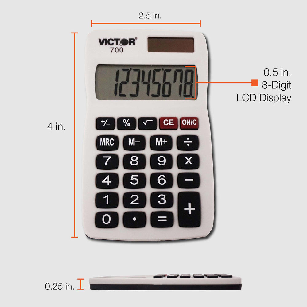 Victor® 700 8 Digit Pocket Calculator, White