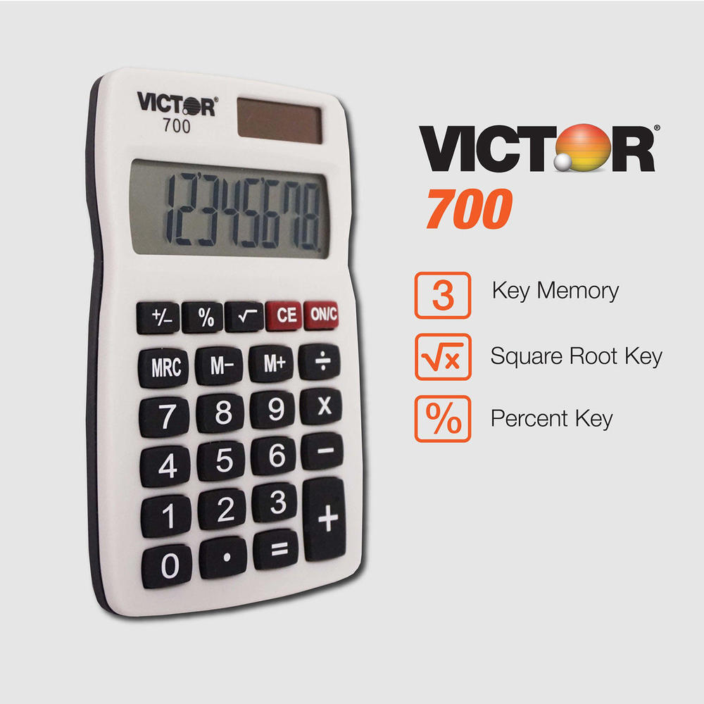 Victor® 700 8 Digit Pocket Calculator, White