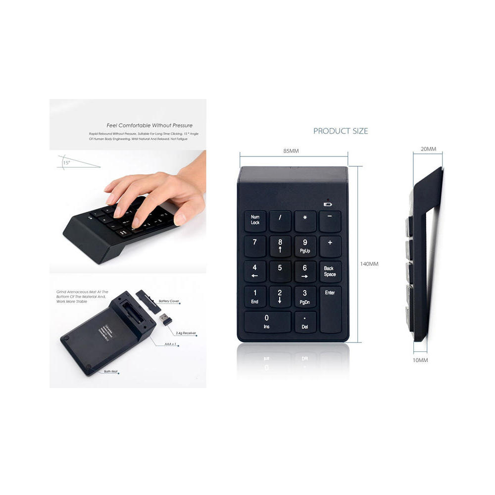 G1 2.4G Wireless USB Ultra Slim Ergonomic 18 Keys Number Pad