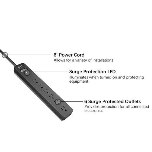 APC by Schneider Electric Essential SurgeArrest PE66, 6 Outlets, 6 Foot ...
