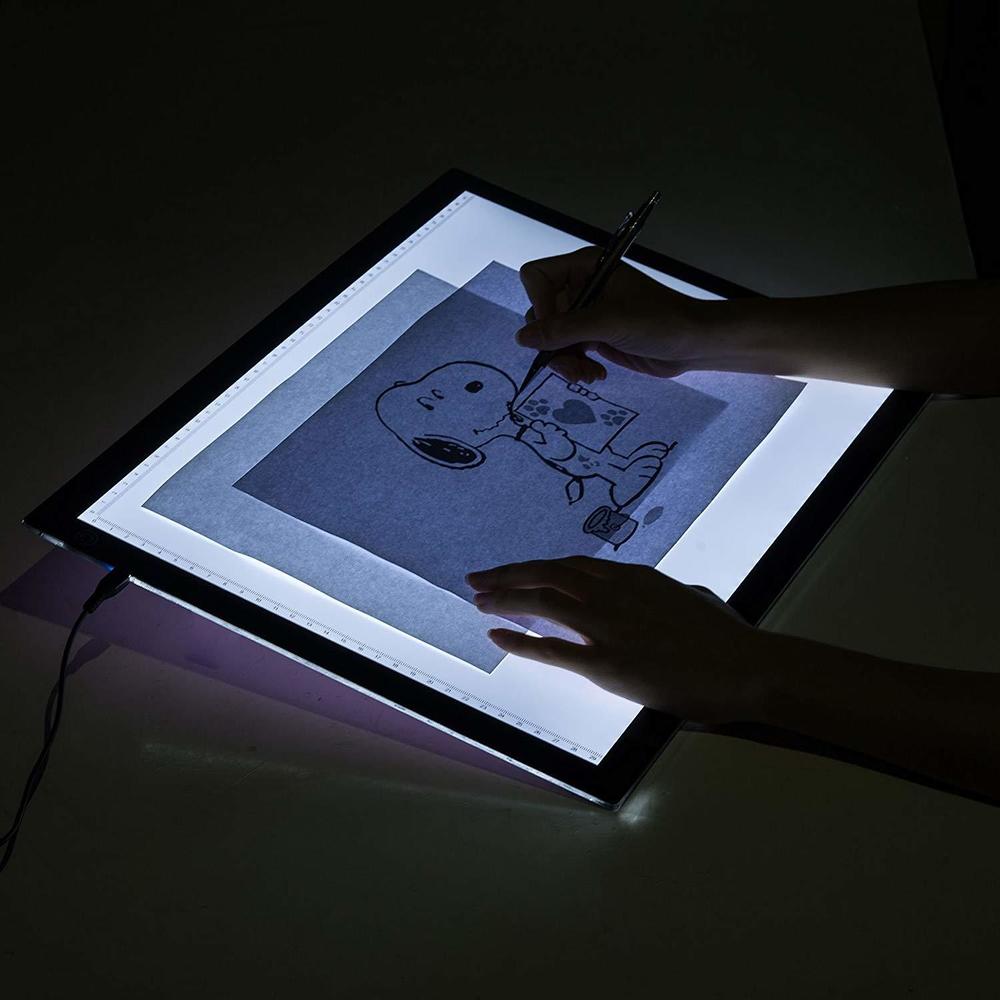 A3 LED Art Light Box Drawing Pad with Adapter, Dimmable Brightness ...