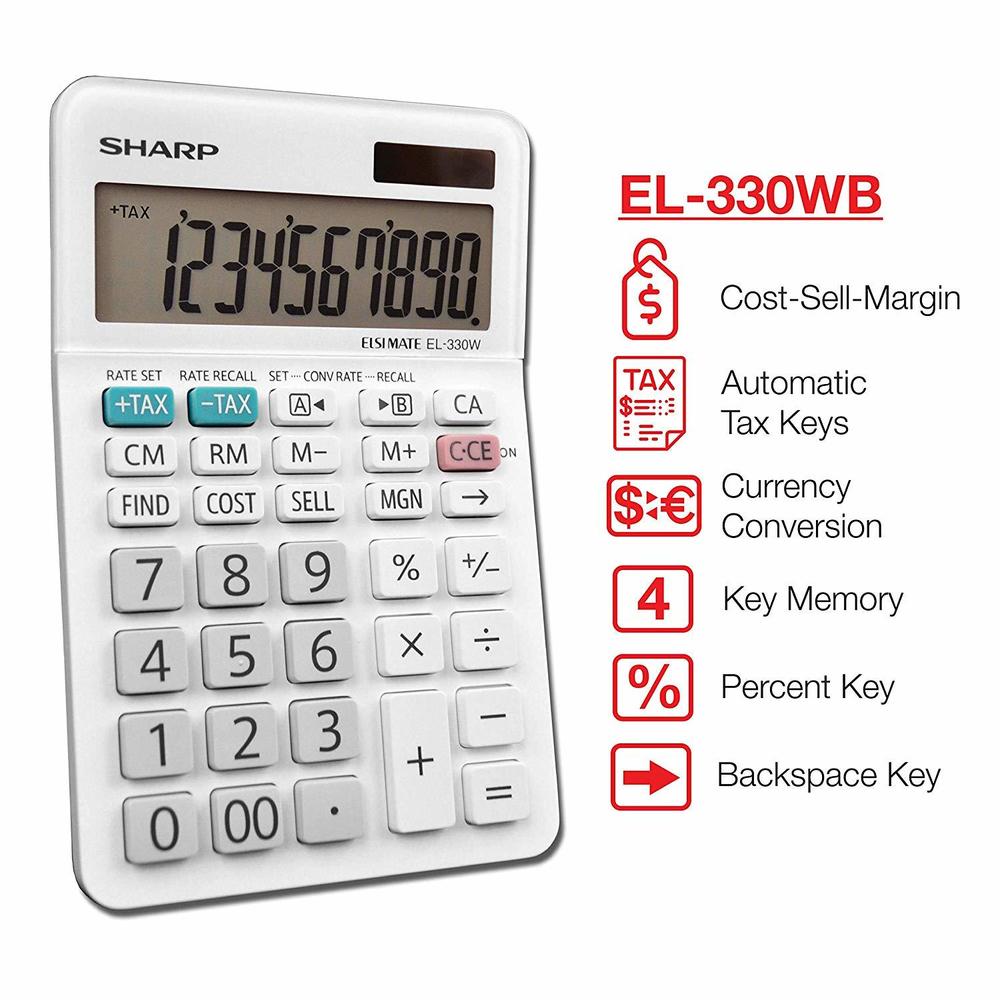 Sharp® EL-330W Desktop Calculator, 10-Digit Display, Dual Powered